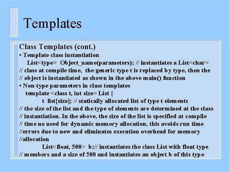 Templates Class Templates Used To Specify Generic Class