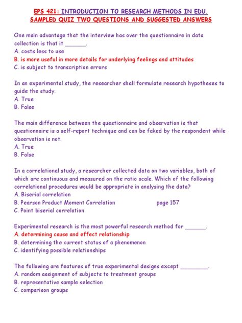 Educational Research Quiz 2 Pdf Sampling Statistics Experiment