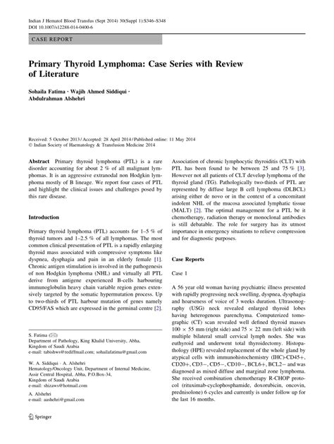 Pdf Primary Thyroid Lymphoma Case Series With Review Of Literature