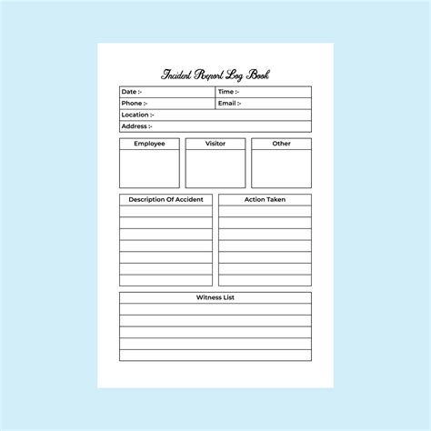 Printable Incident Report Form Template Editable Incident Log Sheet