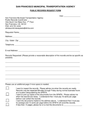 Sfmta Public Records Request Blank Fillable Template Fill Out