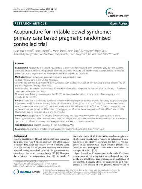 Pdf Acupuncture For Irritable Bowel Syndrome Primary Care Based Pragmatic Randomised