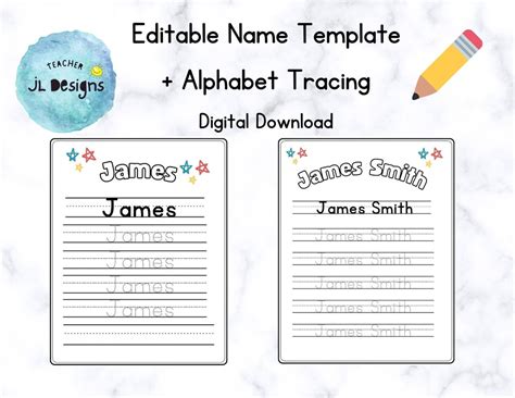 Editable Name Template Name Work Sheet Instant Download Trace Your Name Home Babe
