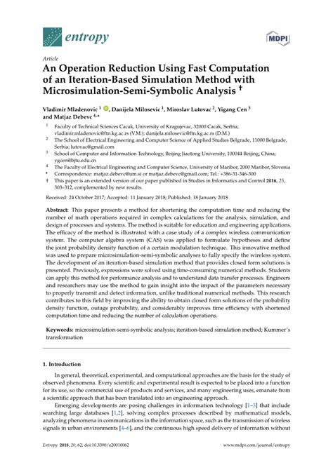 Pdf An Operation Reduction Using Fast Computation Of An Iteration Based Simulation Method With