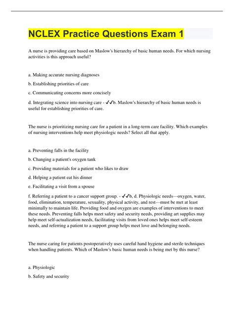 Nclex Practice Questions Exam 1 With Complete Solution Nclex Stuvia Us