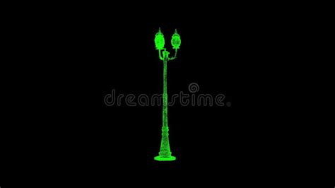 3d Old Street Triple Lamp On Black Bg Object Dissolved Green Flickering Particles Business