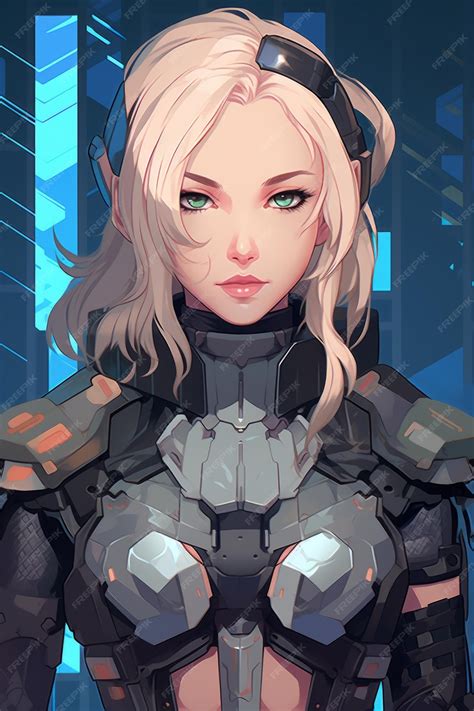 Premium Photo Anime Girl In Armor Standing In Front Of A Blue Background