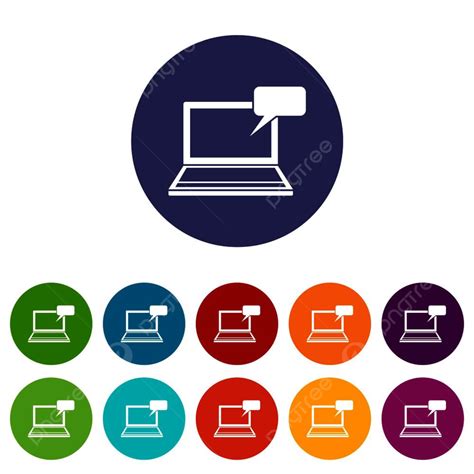 Gambar Laptop Dengan Ikon Set Ucapan Gelembung Dalam Berbagai Warna