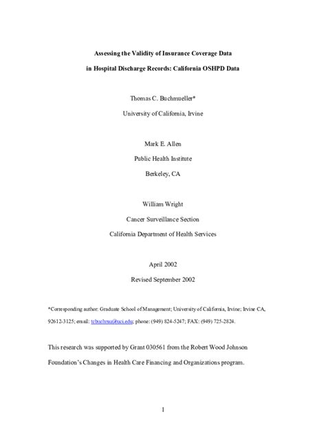 Fillable Online 1 Assessing The Validity Of Insurance Coverage Data In Hospital Fax Email