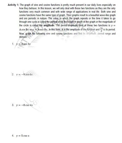 Solved Activity The Graph Of Sine And Cosine Functions Is Chegg