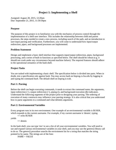 Shell Implementation Project C Programming