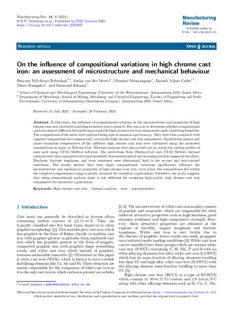 Pdf On The Influence Of Compositional Variations In High Chrome Cast Iron An Assessment Of