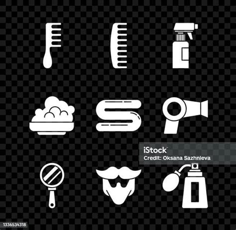 세트 헤어 브러시 미용사 권총 스프레이 병 손 거울 콧수염 수염 분무기 애프터 쉐이브 면도 젤 폼과 수건 아이콘 벡터 0명에 대한 스톡 벡터 아트 및 기타 이미지 Istock