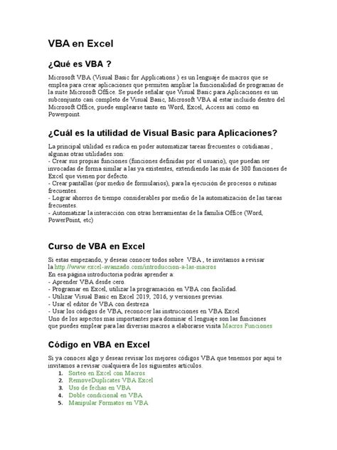 Guía Completa Sobre Visual Basic Para Aplicaciones Vba En Excel Pdf