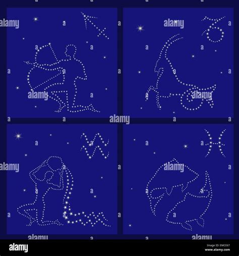 Four Zodiac Signs Sagittarius Capricorn Aquarius Pisces Stock