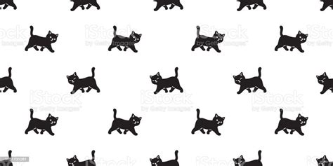 고양이 원활한 패턴 벡터 새끼 고양이 옥 양 목 걷는 만화 스카프 고립 된 타일 배경 반복 벽지 낙서 그림 갈고리 발톱에 대한 스톡 벡터 아트 및 기타 이미지 Istock