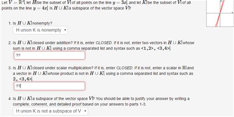 Solved Let V R 2[let H Be The Subset Of V Of All Points