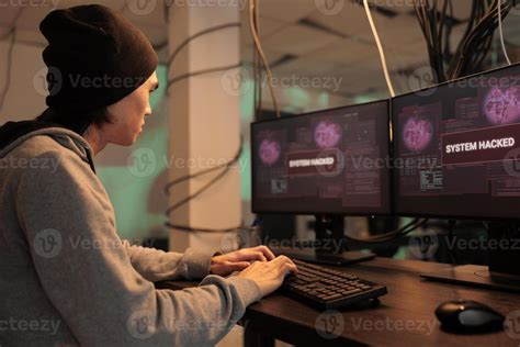 System Hacked Warning It Specialist Solving Cyberattack Problem Computer Security Technology