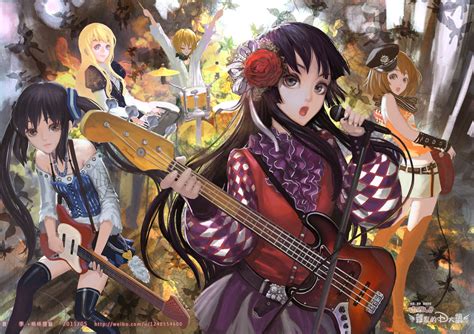 Safebooru 5girls Acoustic Guitar Akiyama Mio Alternate Costume Argyle