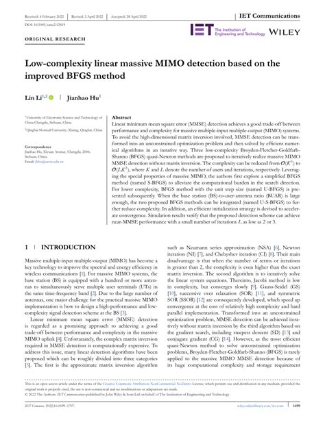 Pdf Low‐complexity Linear Massive Mimo Detection Based On The