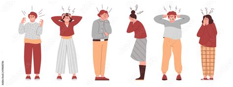 Poster Stress And Tense People Cartoon Characters Flat Vector