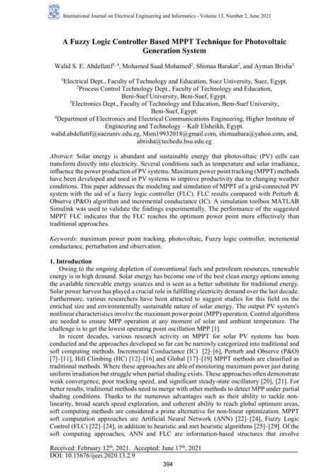 Pdf A Fuzzy Logic Controller Based Mppt Technique For Photovoltaic Generation System