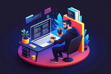 3d Programmer Book And Coffee Vector Illustration Developer Hacker