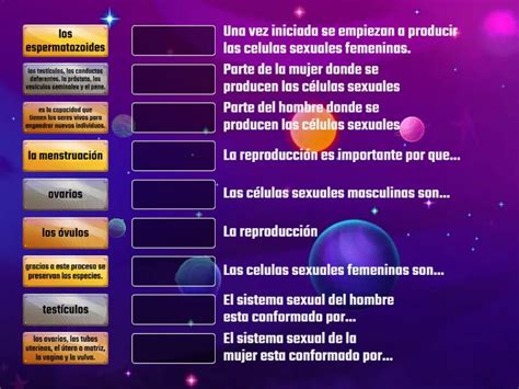 Los caracteres sexuales y su relación con la reproducción Une las parejas