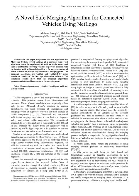 Pdf A Novel Safe Merging Algorithm For Connected Vehicles Using Netlogo