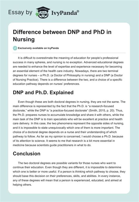 Difference Between DNP And PhD In Nursing Words Essay Example