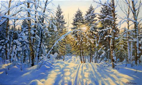 Картина маслом Зимний лес 🎨 купить живопись современного художника на ...