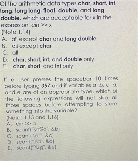 Solved Of The Arithmetic Data Types Char Short Int Long
