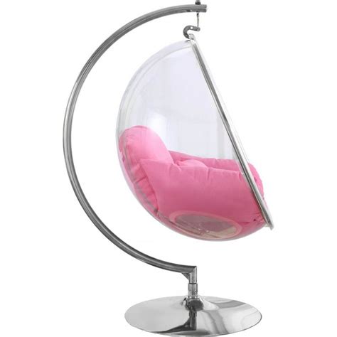 Swing Bubble Chair Chrome Metal Base Pink Fabric