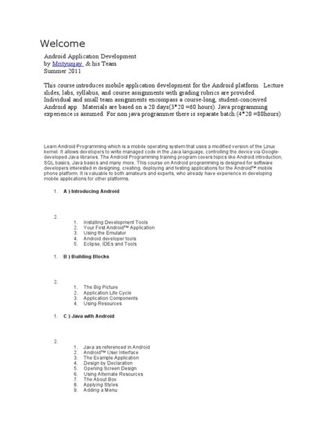 Syllabus Pdf Android Operating System Mobile App