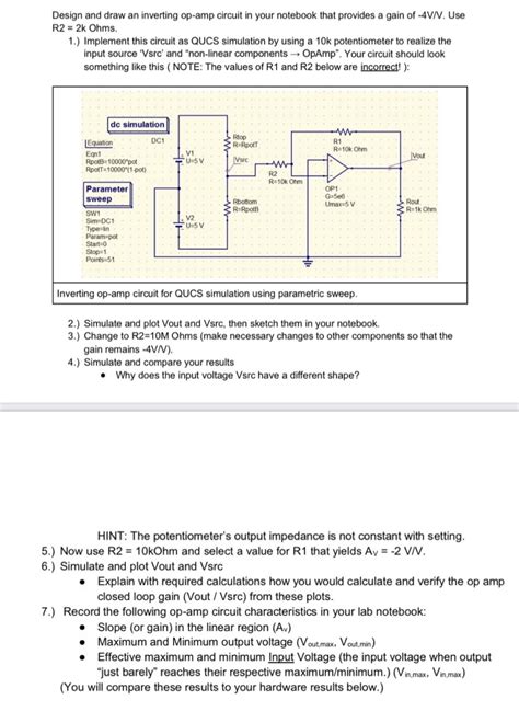 Week 1 Pre LabDesign And Draw An Inverting Op Chegg Com