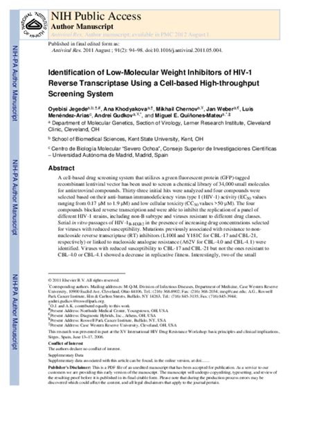 Pdf Virtual Screening Of Indonesian Herbal Database As Hiv 1 Reverse