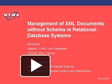 PPT Management Of XML Documents Without Schema In Relational Database Systems PowerPoint