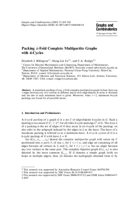 Pdf Packing K Fold Complete Multipartite Graphs With 4 Cycles