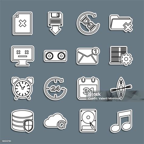라인 음악 음표 음색 카약 및 패들 서버 설정 대기 중 스테레오 스피커 데드 모니터 파일 문서 삭제 및 새로 만들기 이메일 수신 메시지 아이콘을 설정합니다 벡터 0명에 대한