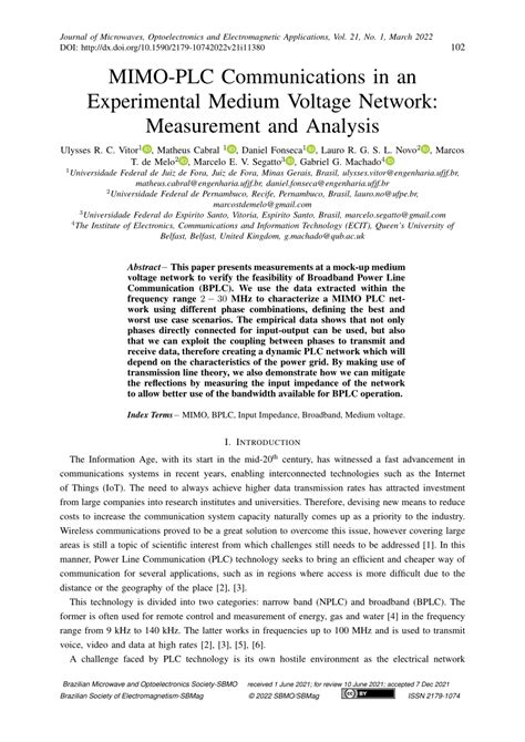 Pdf Mimo Plc Communications In An Experimental Medium Voltage Network Measurement And Analysis