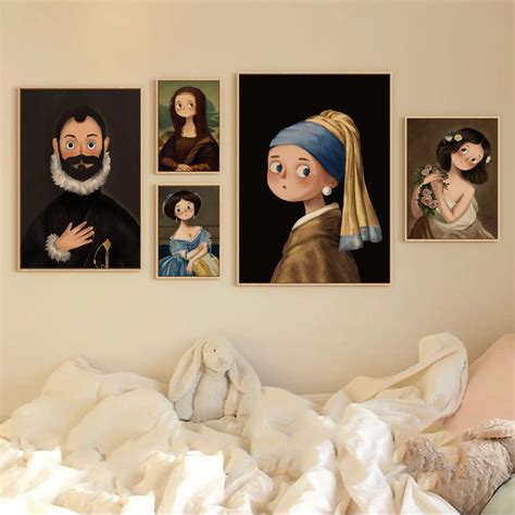 귀여운 레트로 유명 그림 모나리자 클래식 애니메이션 포스터 크래프트 종이 스티커 Diy 룸 바 카페 카와이 룸 장식