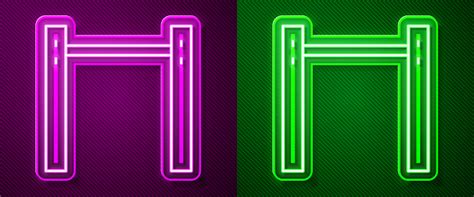 빛나는 네온 라인 스포츠 수평 막대 아이콘은 보라색과 녹색 배경에 분리되어 있습니다 벡터 3차원 형태에 대한 스톡 벡터 아트 및 기타 이미지 3차원 형태 건강한 생활