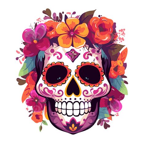 Dia De Los Muertos Flower Vector Sticker Clipart Sugar Skull With