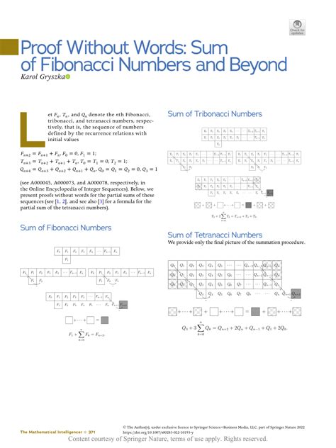 Proof Without Words Sum Of Fibonacci Numbers And Beyond Request PDF