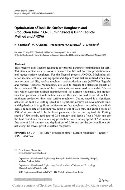 Optimization Of Tool Life Surface Roughness And Production Time In Cnc Turning Process Using