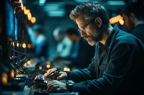 Data Center Engineer Using Laptop Computer Ar C V Premium Ai