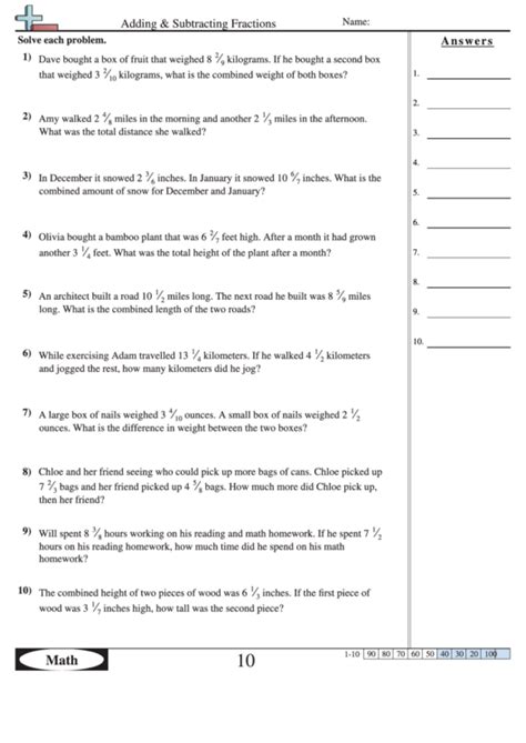 Adding Subtracting Fractions Worksheet With Answer Key Printable Pdf Download