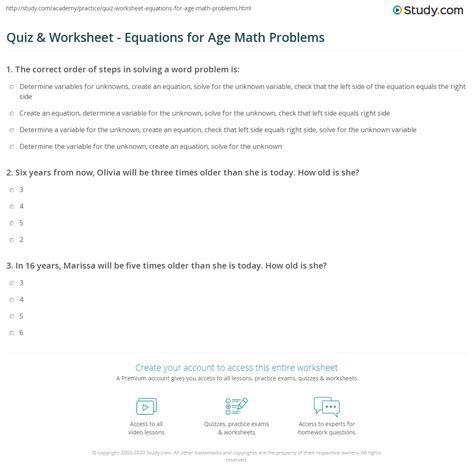Age Word Problems Worksheet Educational Worksheet