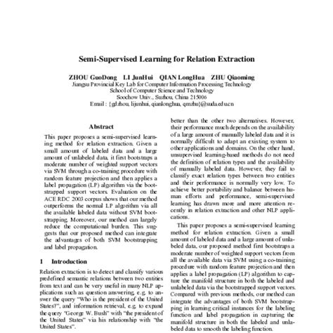 Semi Supervised Learning For Relation Extraction Acl Anthology