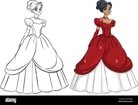Princess Illustration With Red Dress And Elegant Pose Stock Vector